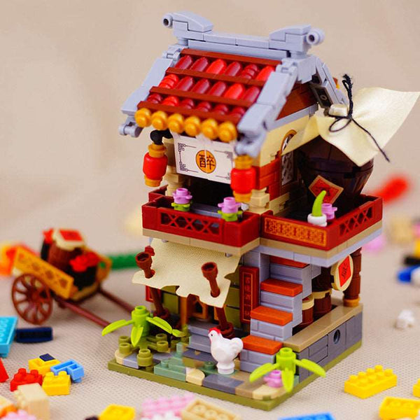 Traditional Chinese Marketplace Building Blocks - Wakaii