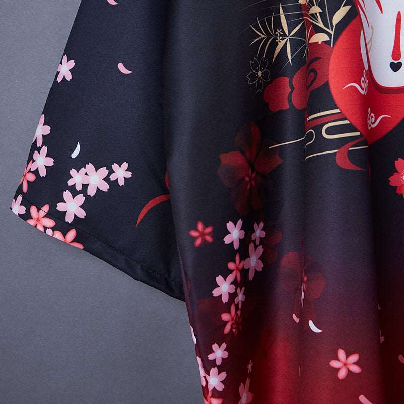 Traditional Red Fox Mask Kimono - Wakaii